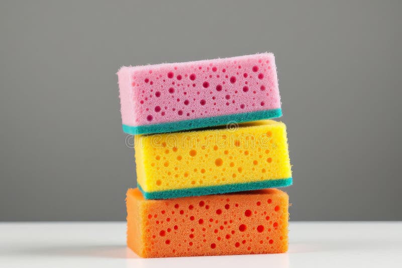 Three Sponges Stacked on Top of Each Other, One is Yellow, One is ...