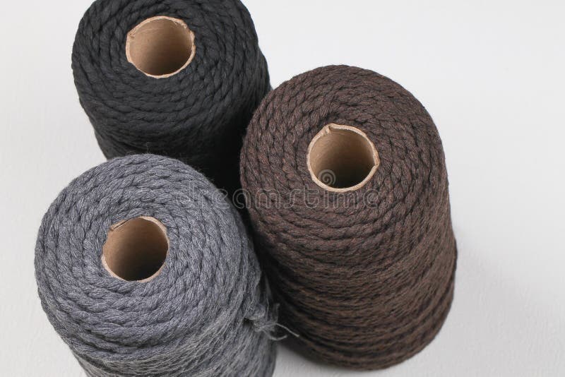 Three Spools of Cotton Ropes of Different Colors. Stock Photo - Image ...