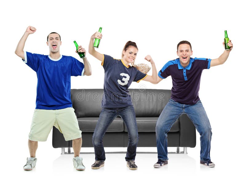 Three Sport Fans Celebrating Stock Image - Image of isolated, euphoric ...