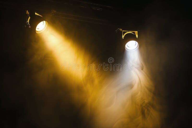 Three Spotlights Illuminate Dark Stage Stock Image - Image of spotlight ...