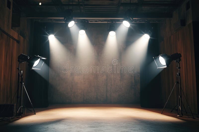 Three Spotlights Shining on a Wooden Floor Stock Image - Image of wood ...