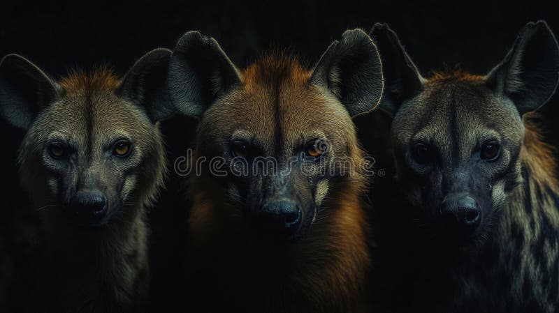 Three Spotted Hyenas at Night in Africa Stock Illustration ...
