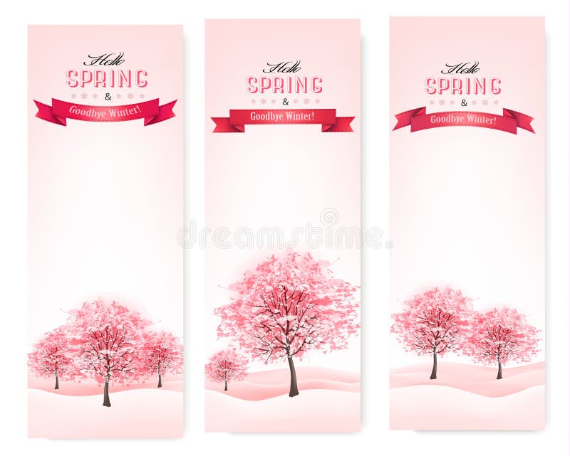 Three Spring Banners with Blossoming Sakura Trees. Stock Vector ...