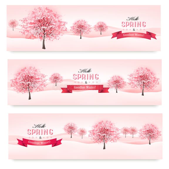 Three Spring Banners with Blossoming Sakura Trees. Stock Vector ...