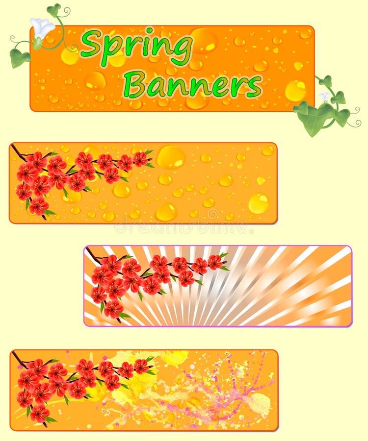 Three Spring Banners with Spring Flowers. Stock Vector - Illustration ...