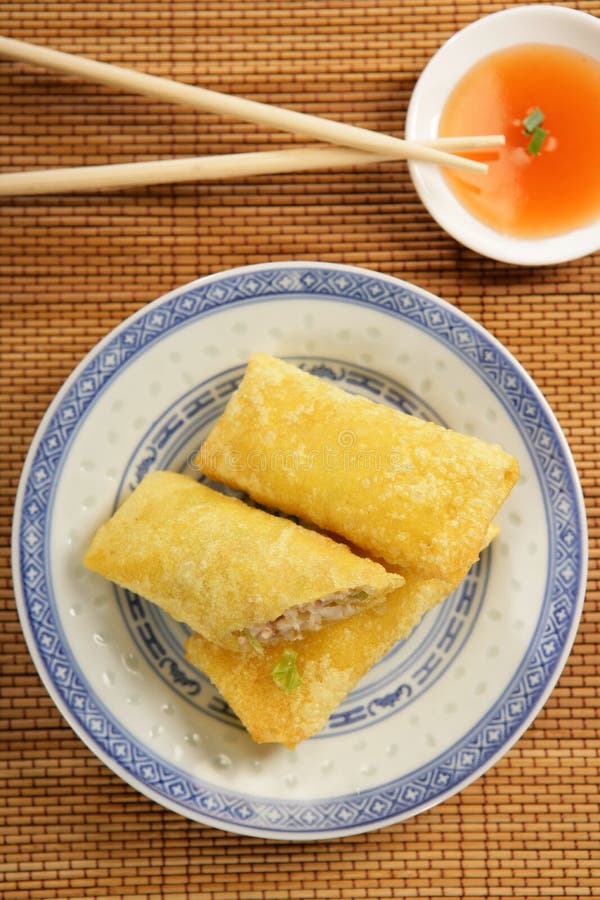 Three Spring Rolls with Dip Stock Image - Image of roll, ready: 7908357