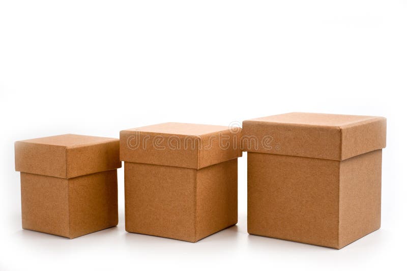 Three Square Boxes of Eco-friendly Cardboard on White Background Stock ...