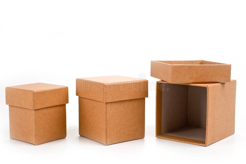 Three Square Boxes of Eco-friendly Cardboard on White Background Stock ...