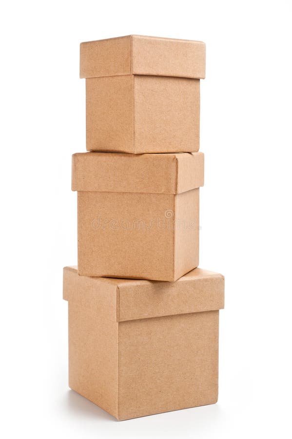 Three Square Boxes of Eco-friendly Cardboard on White Background Stock ...