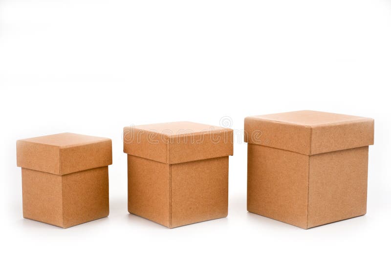 Three Square Boxes of Eco-friendly Cardboard on White Background Stock ...