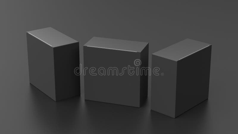 Three Square Boxes Mock Up. Black Gift Boxes on Black Background Stock ...