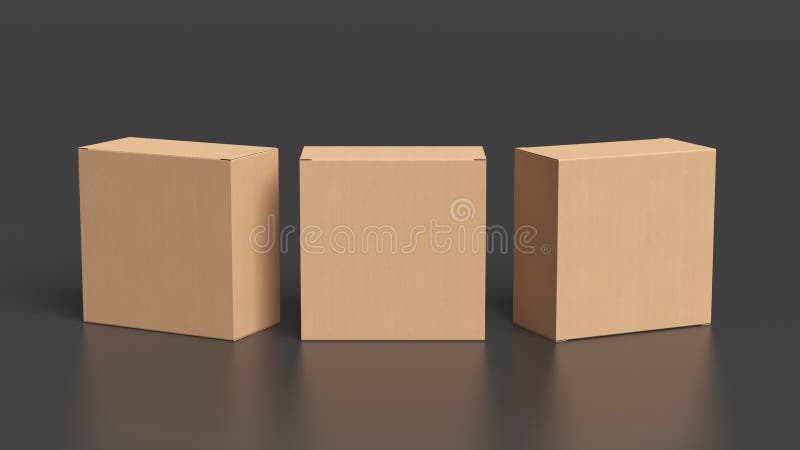 Three Square Boxes Mock Up. Cardboard Gift Boxes on Black Background ...