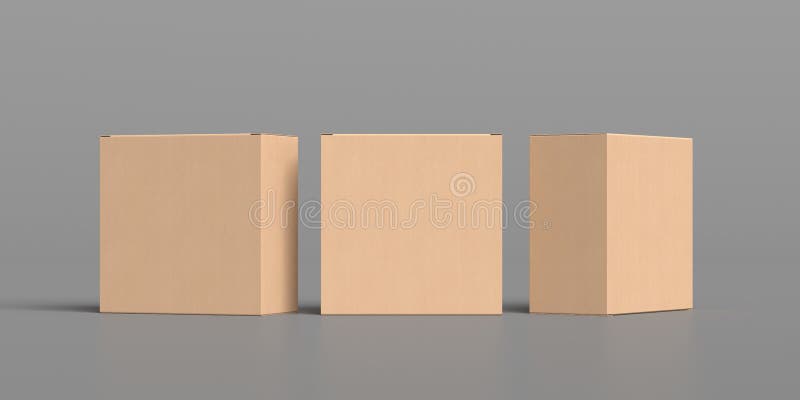 Three Square Boxes Mock Up. Cardboard Gift Boxes on Gray Background ...