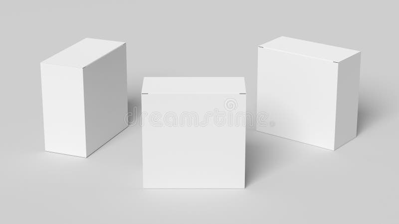Three Square Boxes Mock Up. White Gift Boxes on White Background Stock ...
