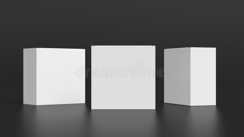 Three Square Boxes Mock Up. White Gift Boxes on Black Background Stock ...