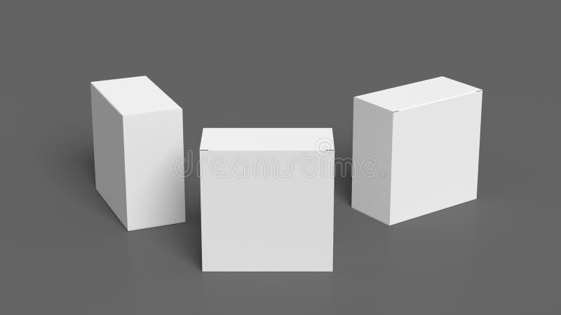 Three Square Boxes Mock Up. White Gift Boxes on Gray Background Stock ...