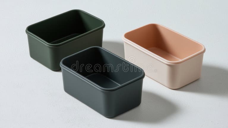 Three Square Containers of Different Colors and Shapes. Stock Image ...