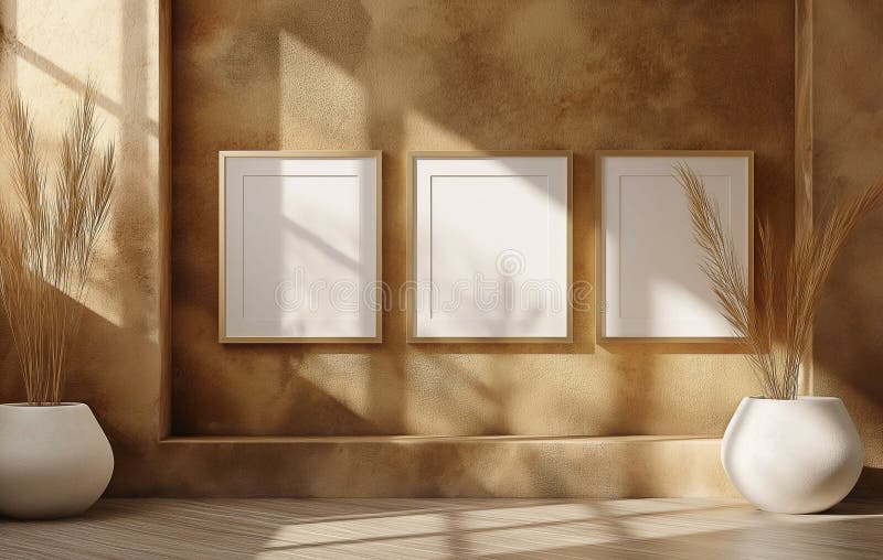 Three Square Frames on a Wall with Empty Space for Insert Text or ...