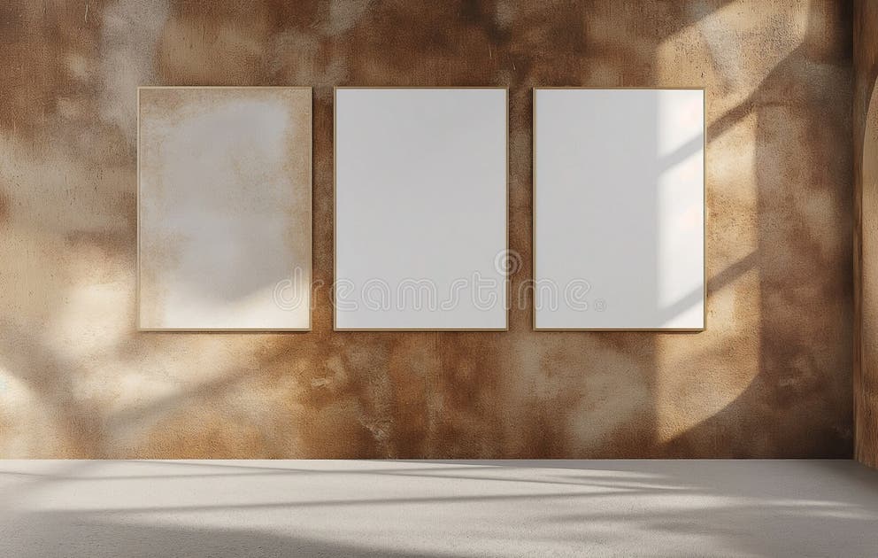 Three Square Frames on a Wall with Empty Space for Insert Text or ...