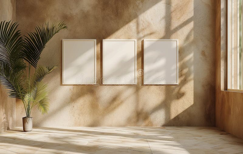 Three Square Frames on a Wall with Empty Space for Insert Text or ...