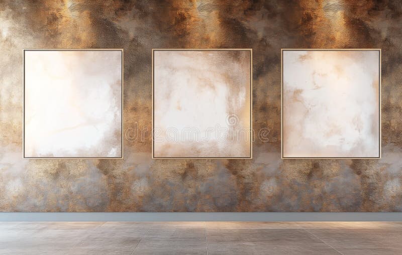 Three Square Frames on a Wall with Empty Space for Insert Text or ...