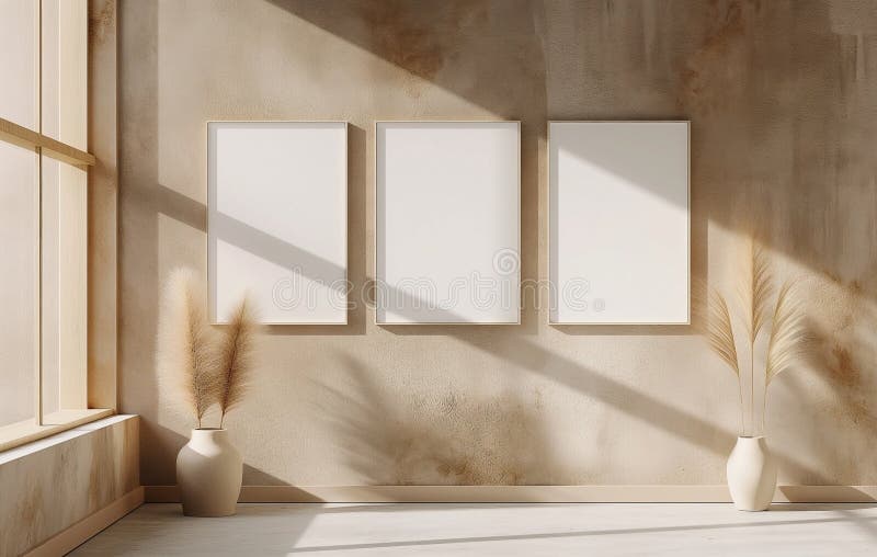 Three Square Frames on a Wall with Empty Space for Insert Text or ...