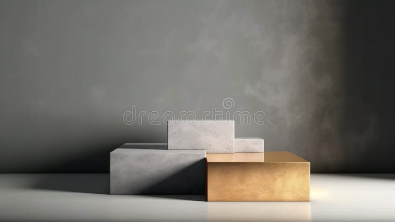 Three Square Geometric Design Step Concrete Podium. Stock Image - Image ...