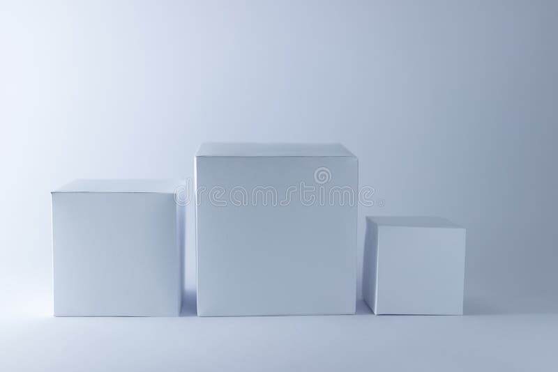 Three Square Boxes of Eco-friendly Cardboard on White Background Stock ...