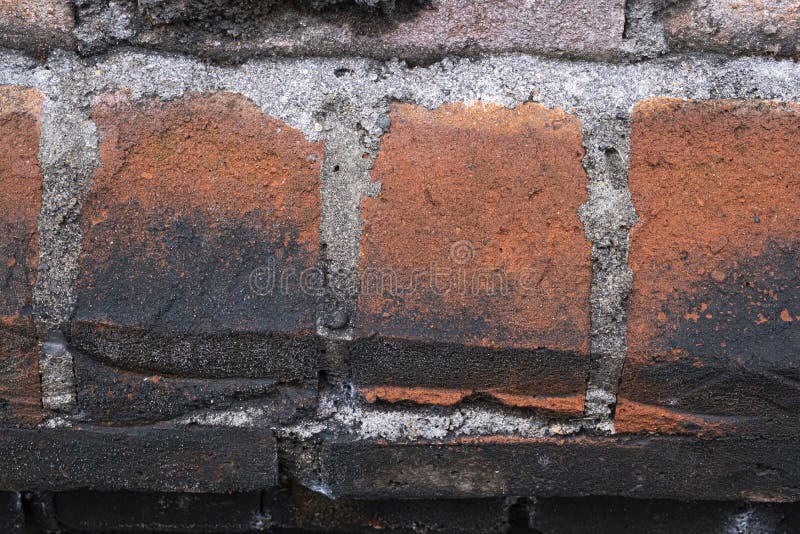 Three Square Red Brick and Mortar with Black Mildew Stains. Background ...
