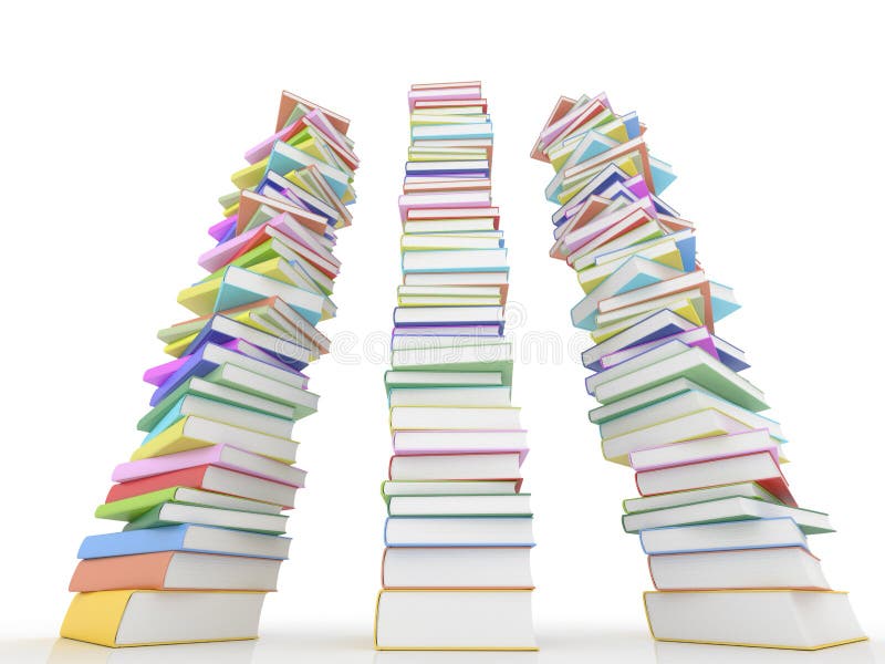 Three Stack of Books on White Stock Illustration - Illustration of heap ...