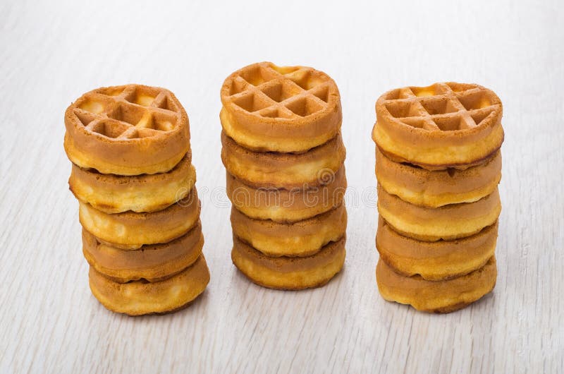Round Small Waffles in Plastic Transparent Container on Table Stock ...