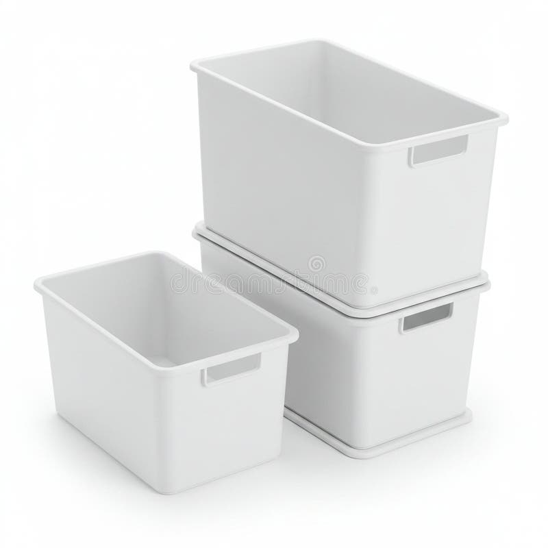 Three Stackable White Storage Bins with Rectangular Shapes and ...