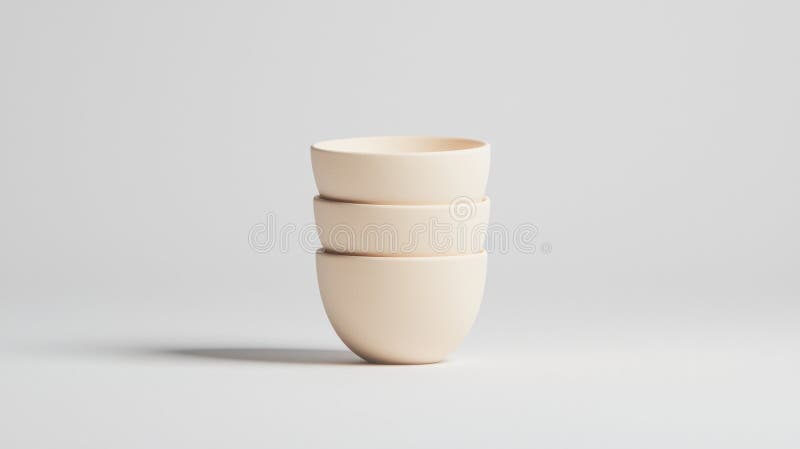 Three Stacked Beige Bowls on a White Background. Stock Photo - Image of ...