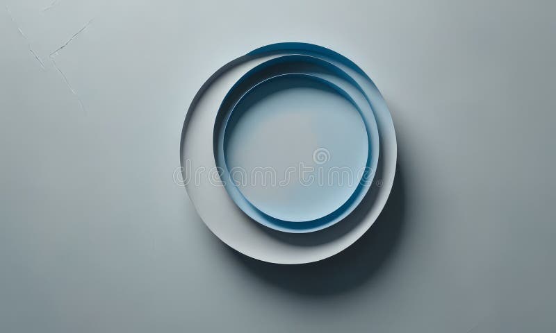 Three Stacked Blue Plates with White Rim are Arranged in Circular ...