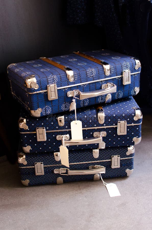 Three Stacked Blue Suitcases Stock Image - Image of cruise, frame: 55460559