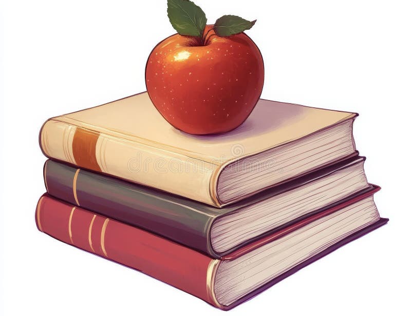Three Stacked Books Supporting a Shiny Red Apple Create a Striking ...