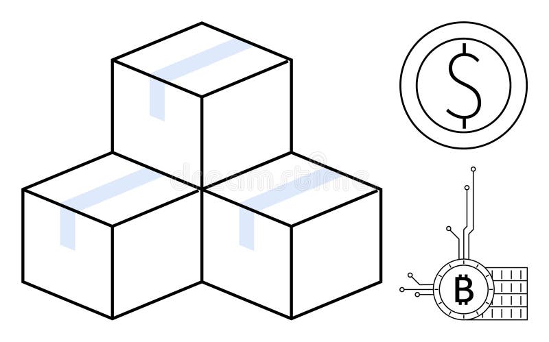 Simplistic Boxes with Currency Symbols Representing Bitcoin and Dollar ...