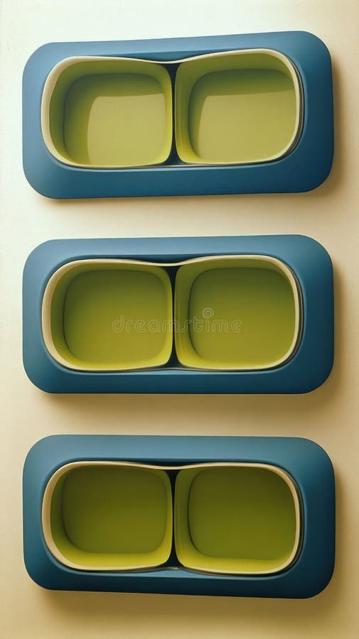 Three Stacked Containers with a Blue Exterior and Green Interior ...