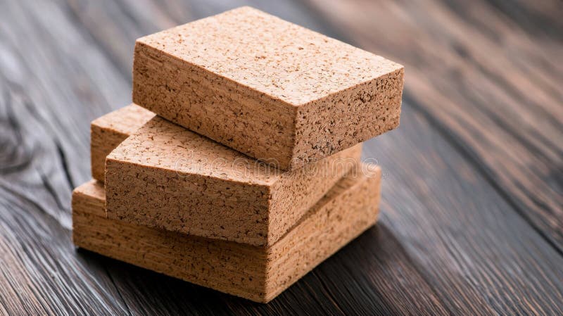 Three Stacked Cork Blocks on a Wooden Surface. Stock Photo - Image of ...