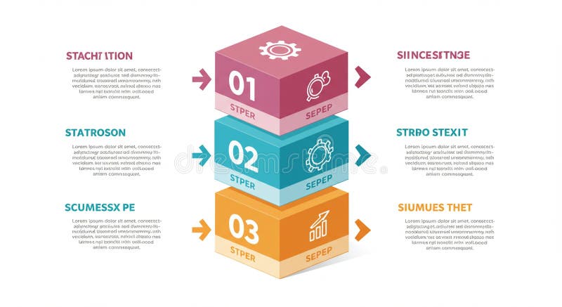 Three Stacked Cubes in Pastel Colors Represent a Step-by-step Process ...