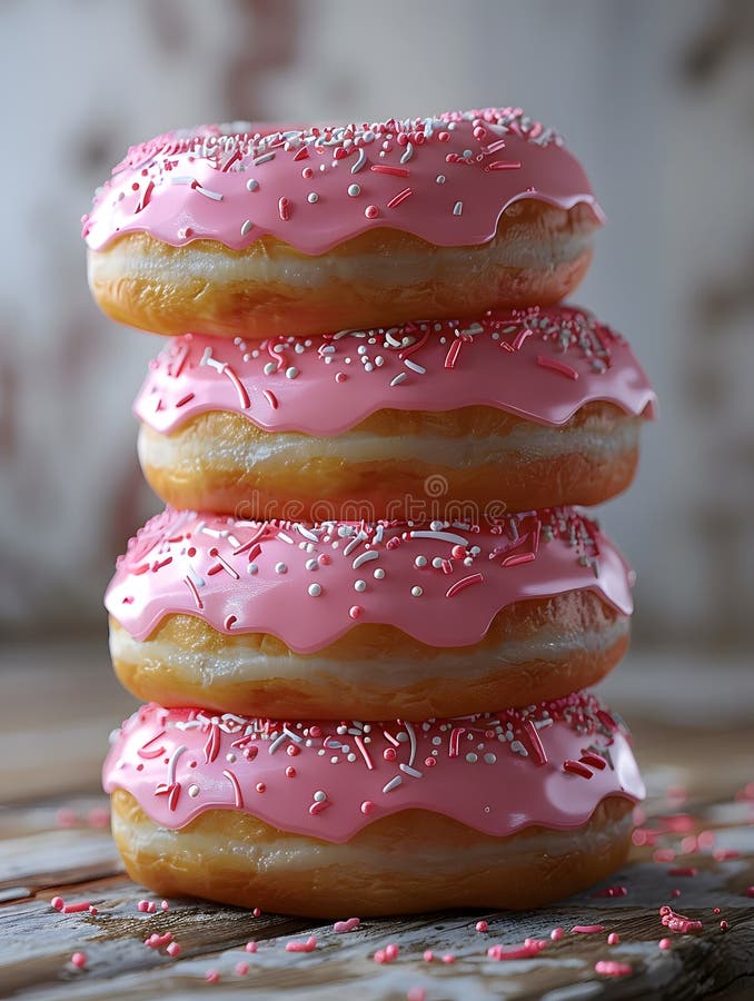 Three Stacked Donuts with Pink Frosting and Sprinkles Stock Image ...
