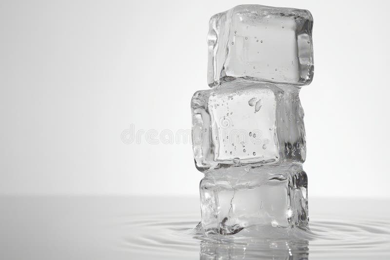 Three Stacked Ice Cubes Reflecting Light on a Water Surface Stock ...