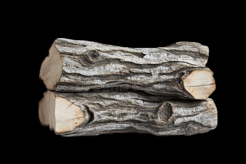 Three Stacked Logs with Rough Bark Texture on White Background Stock ...
