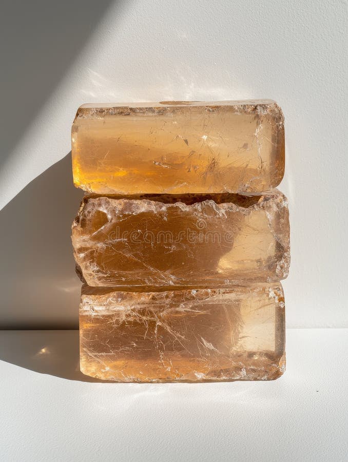 Three Stacked Orange Calcite Blocks on White Background Stock ...