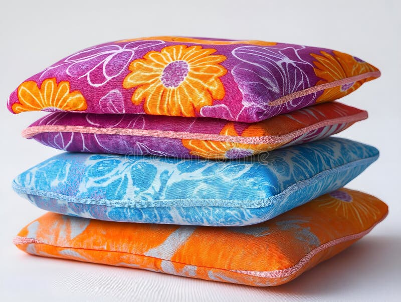 Three Stacked Pouches, with Different Colors and Patterns, on a Plain ...