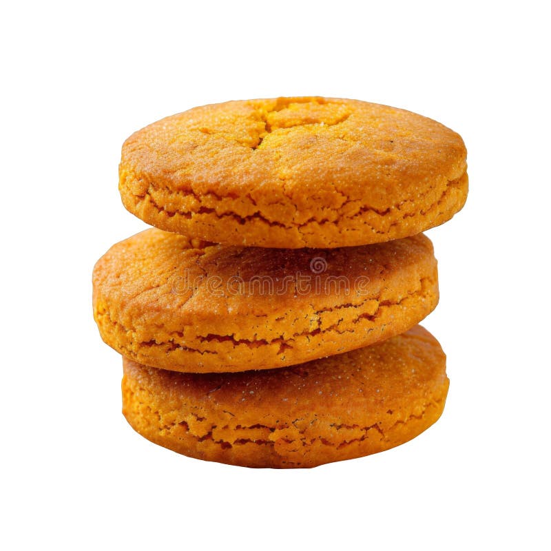 Three Stacked Round Brown Cookies with a Black Background Stock Photo ...