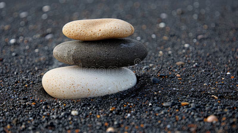 Three Stacked Stones on Sand Stock Image - Image of mindfulness ...