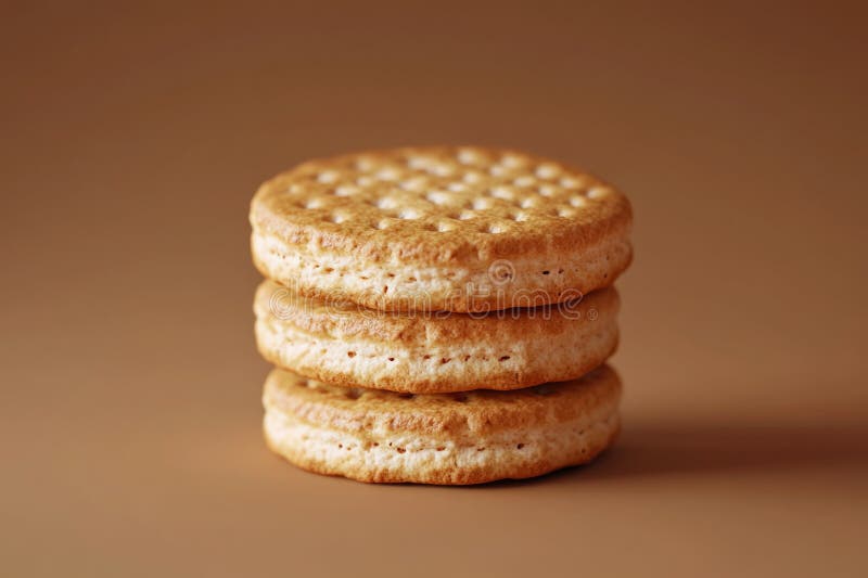 Three Stacked Up Biscuits on a Brown Background Stock Image - Image of ...