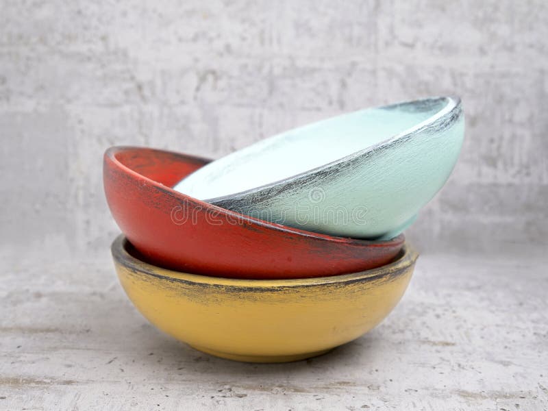 Three Stacked Wooden Bowls. Stock Photo - Image of dishware, group ...