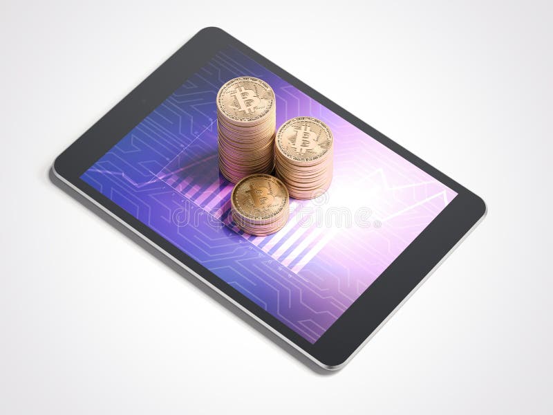 Tablet - Bitcoins and Dollars - 3D Illustration Stock Illustration ...